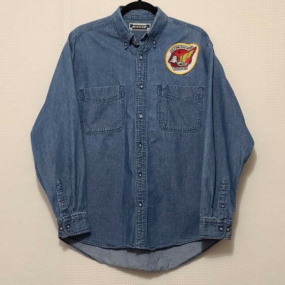 Shirts | Vintage Rustler Denim Shirt With Gold Wing Road Riders Gwrra ...